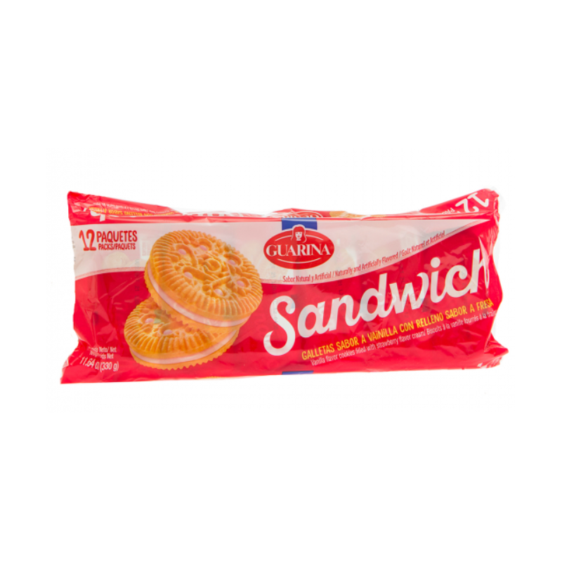 Galletas Guarina Sandwich Fresa 12 unidades